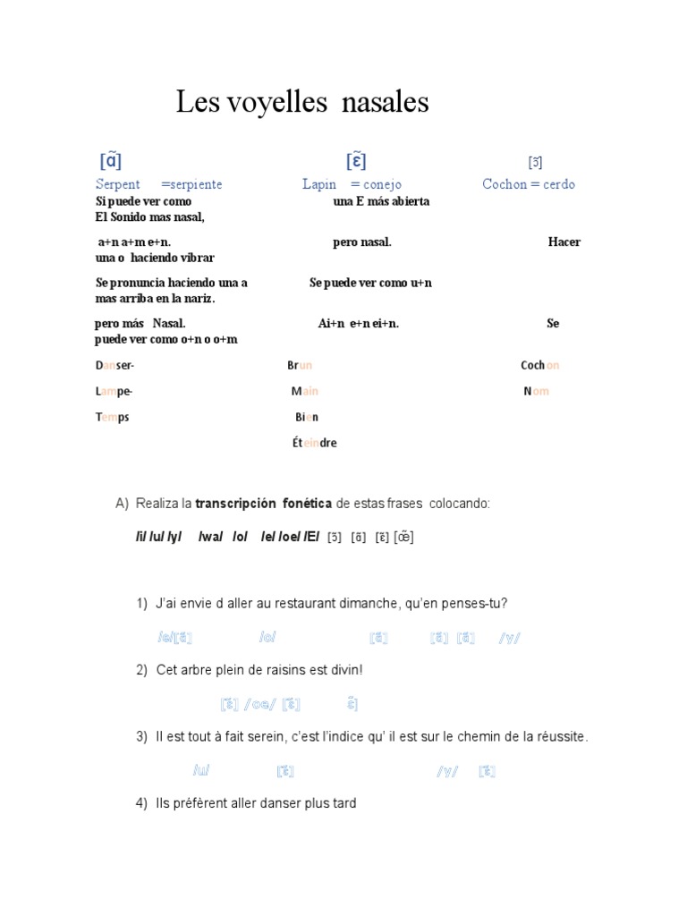 Voyelles nasales en français et espagnol | PDF