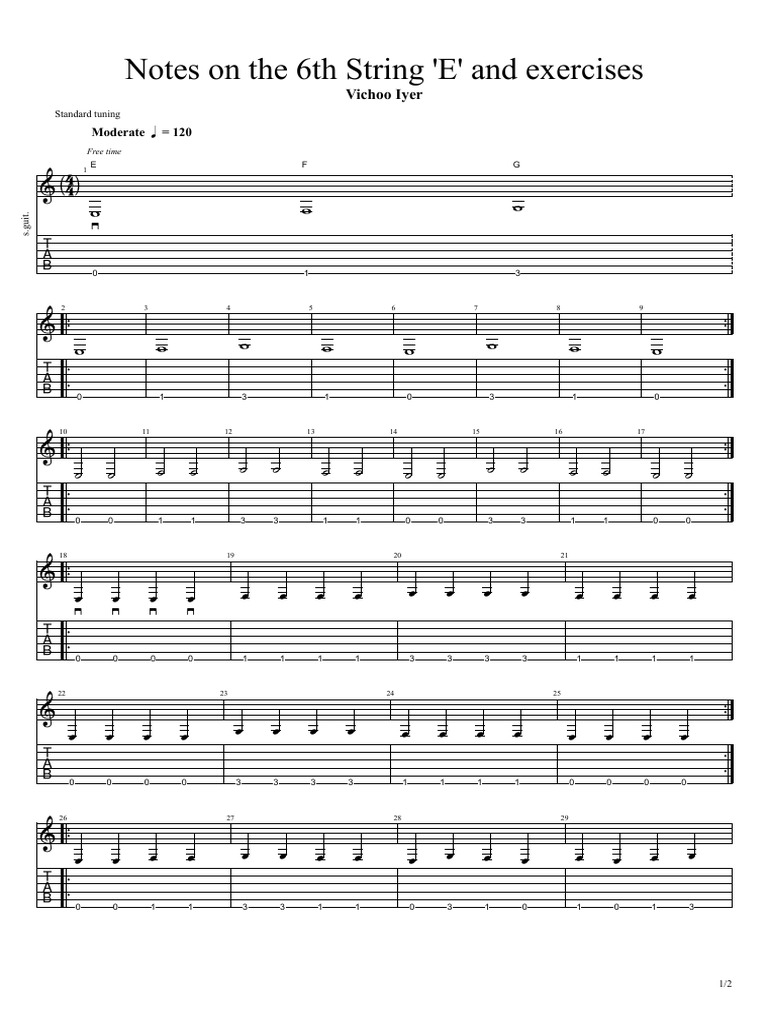 6th String 'E' Guitar Exercises | PDF | Musical Instruments | Chordophones