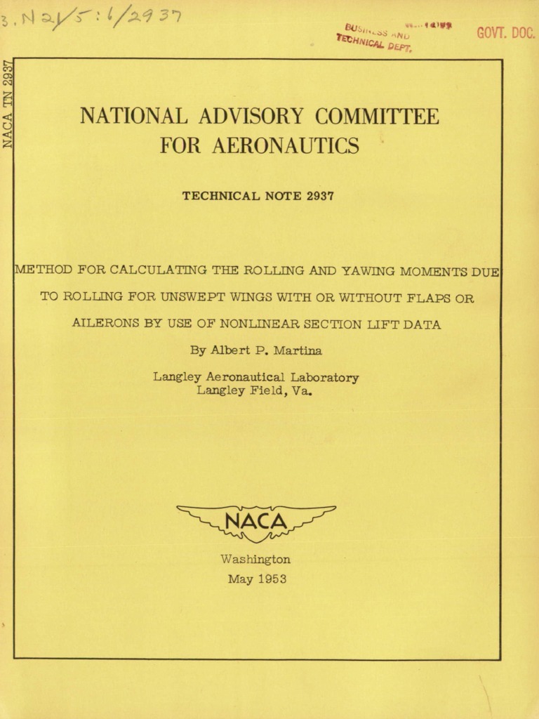 Technical Note 2937 | PDF | Lift (Force) | Flight Dynamics (Fixed Wing Aircraft)