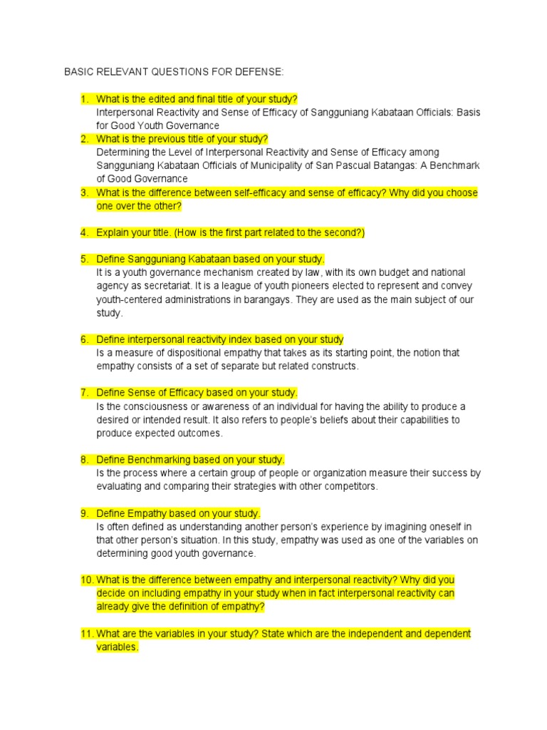 Aa Questions For Defense 1 | PDF | Self Efficacy | Statistics