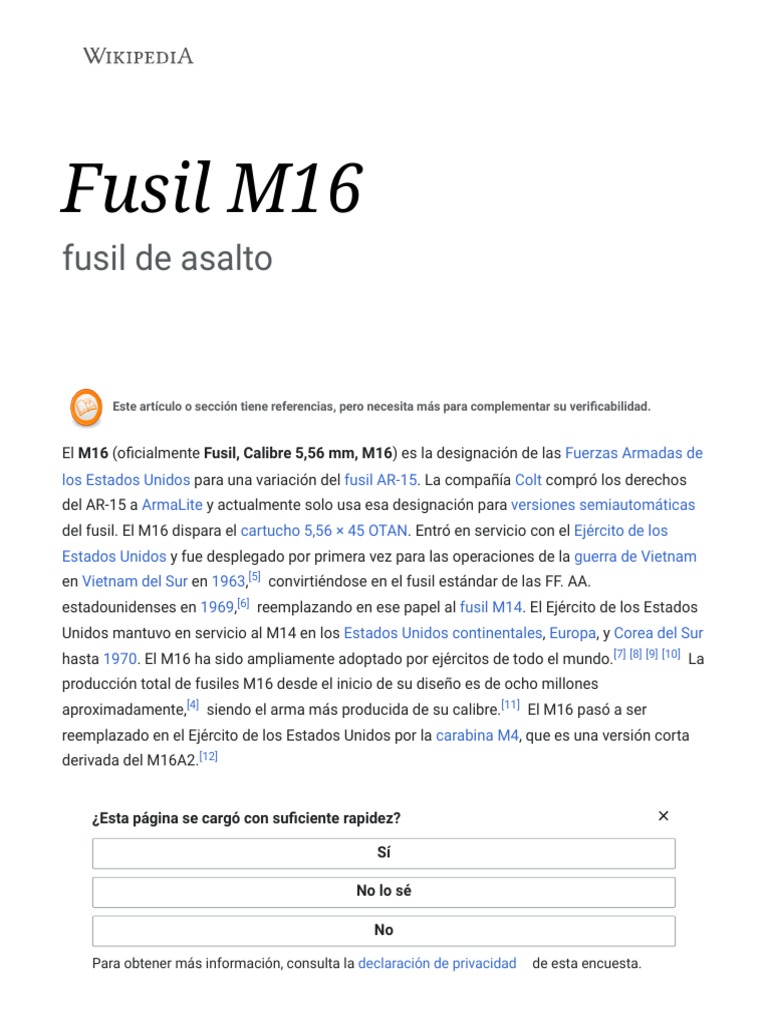 Fusil M16 - Wikipedia, La Enciclopedia Libre | PDF | Rifle | Balística