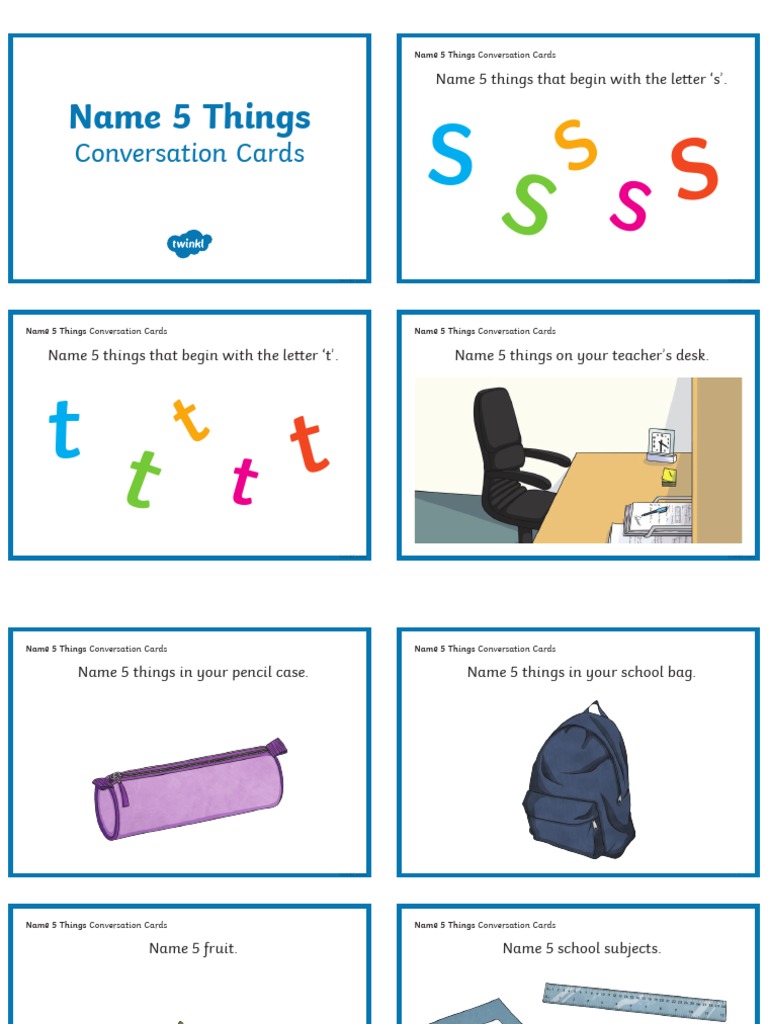 'Name 5 Things' Speaking Game | PDF | Foods | Food And Drink