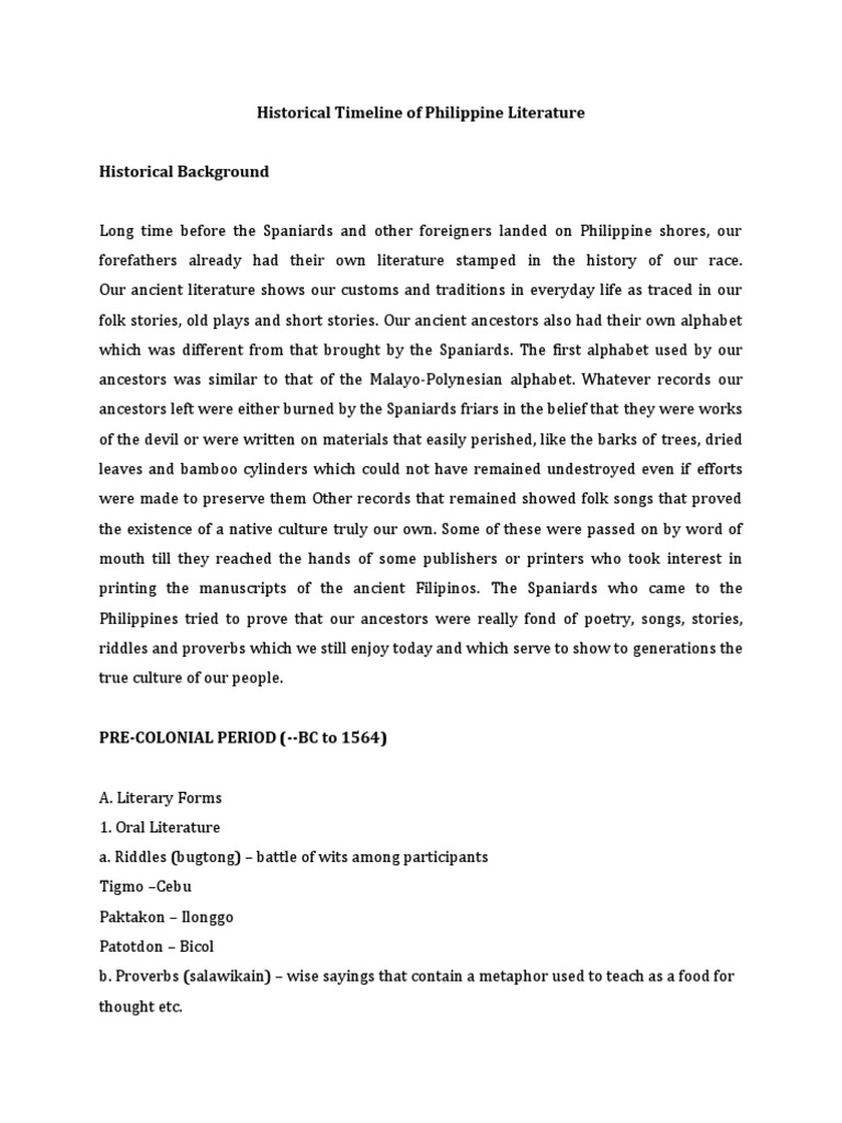 Historical Timeline of Philippine Literature | PDF | Tagalog Language ...