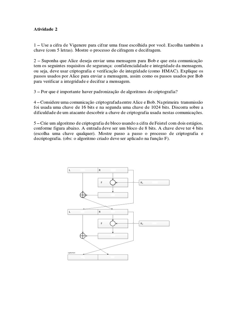 Atividade de Criptografia - Chaves Simétricas e Assimetricas | PDF | Criptografia | Chave ...
