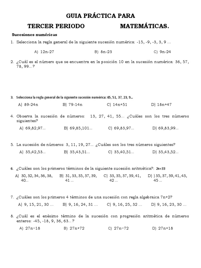 Guía de Sucesiones y Matemáticas Básicas | PDF | Matemática Elemental ...