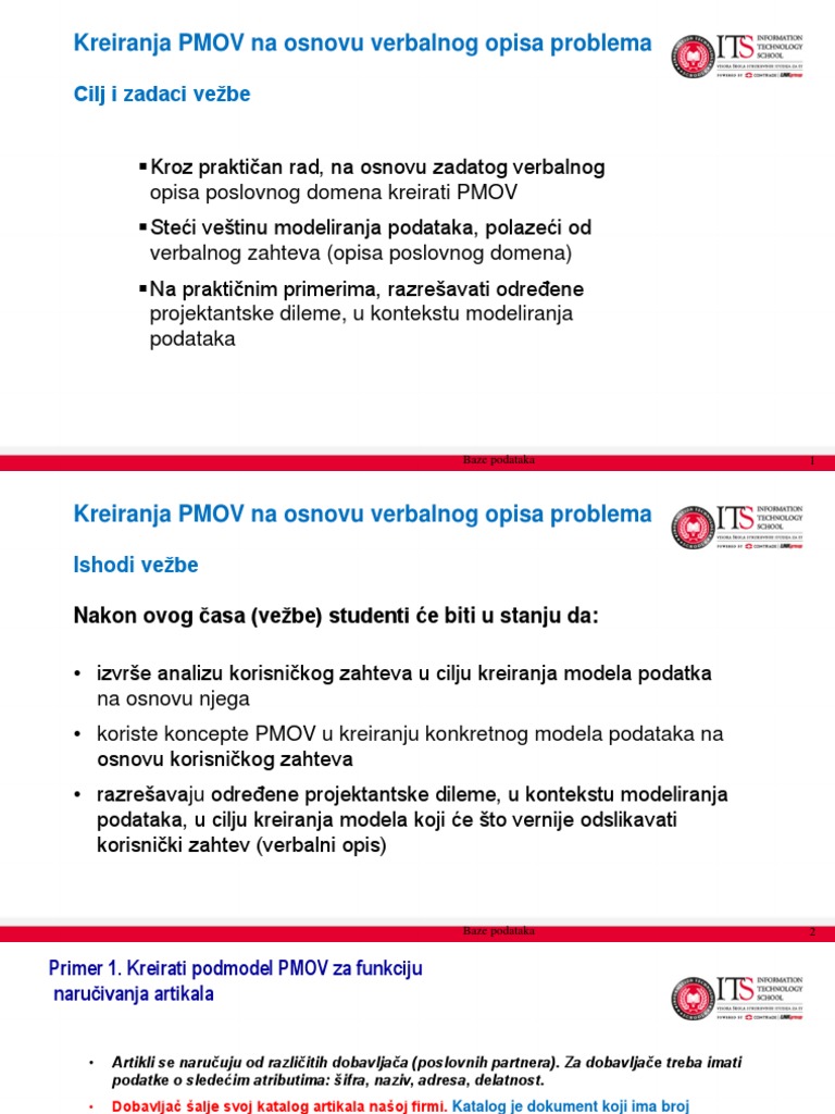 Kreiranja PMOV Na Osnovu Verbalnog Opisa Problema: Cilj I Zadaci Vežbe | PDF