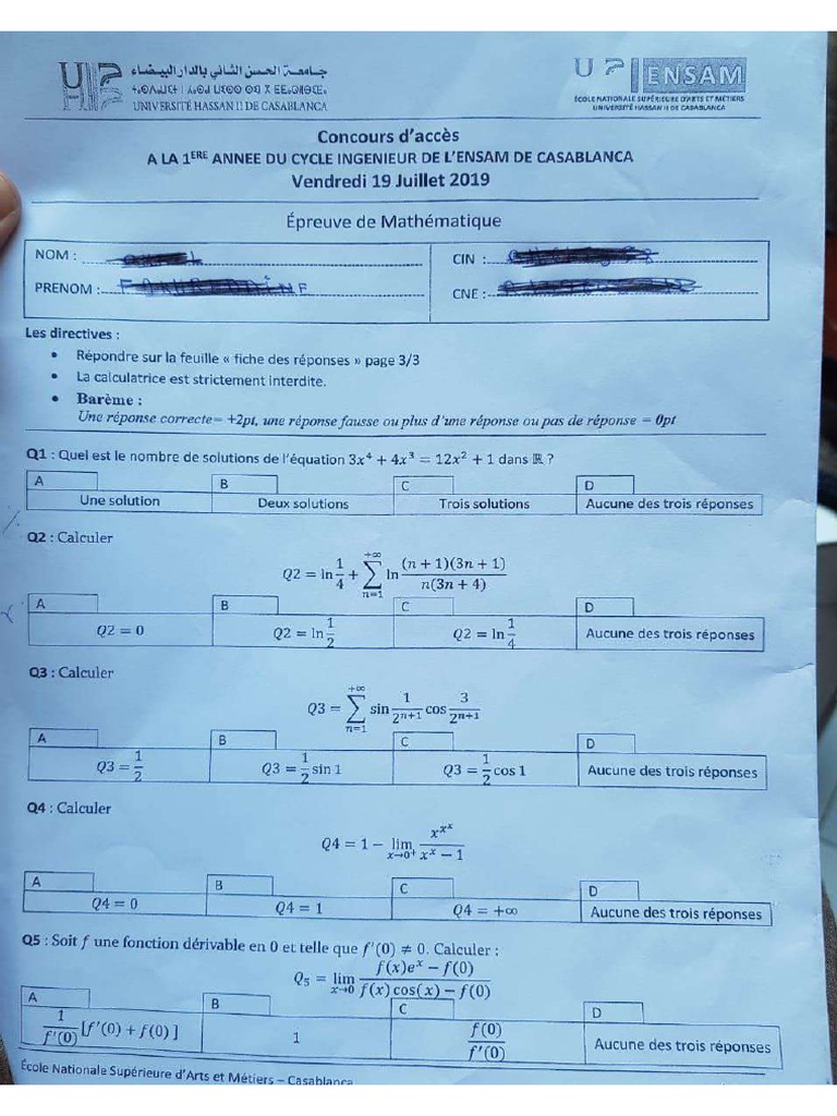Concours Ensam Casa 2019 | PDF