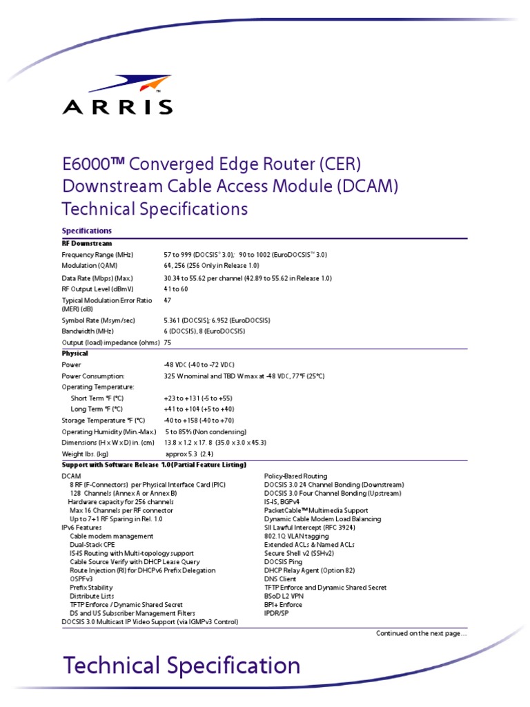 E6000 Converged Edge Router (CER) Downstream Cable Access Module (DCAM ...