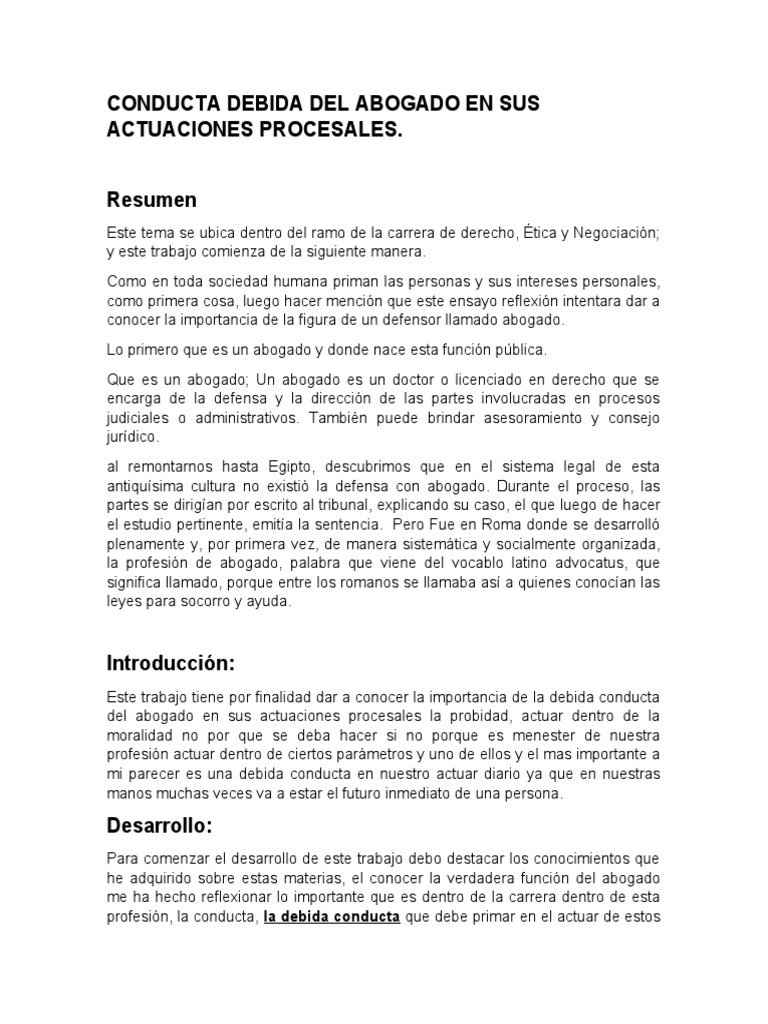 CONDUCTA DEBIDA DEL ABOGADO EN SUS ACTUACIONES PROCESALES | PDF ...