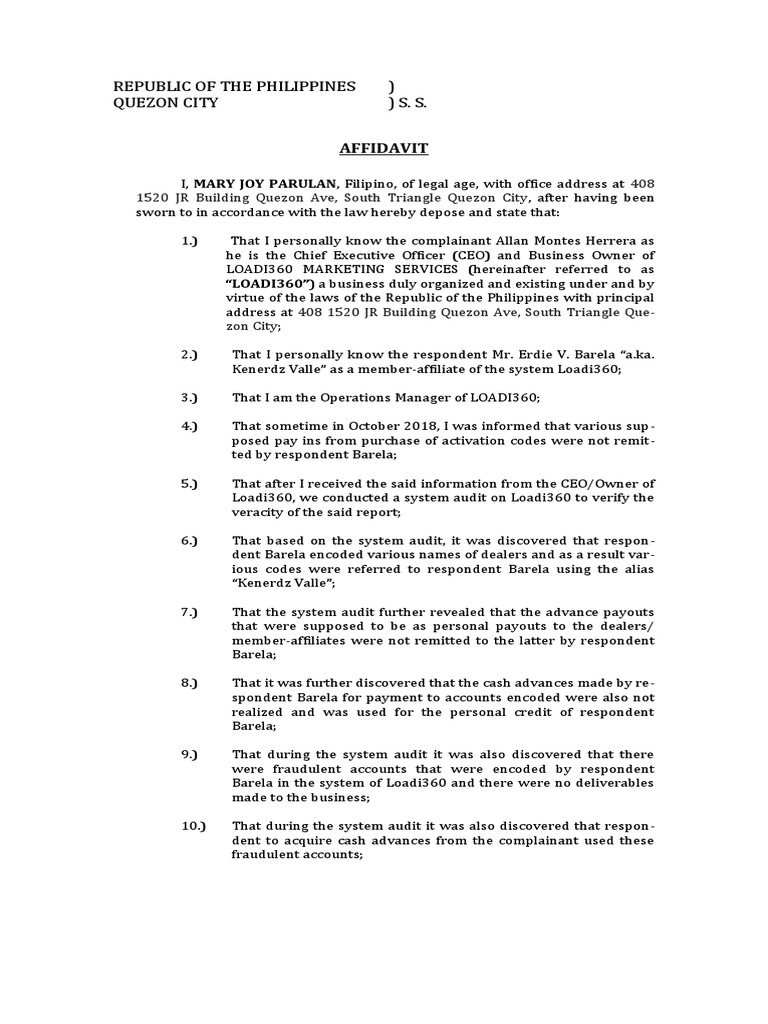 Affidavit Parulan | PDF | Affidavit | Business