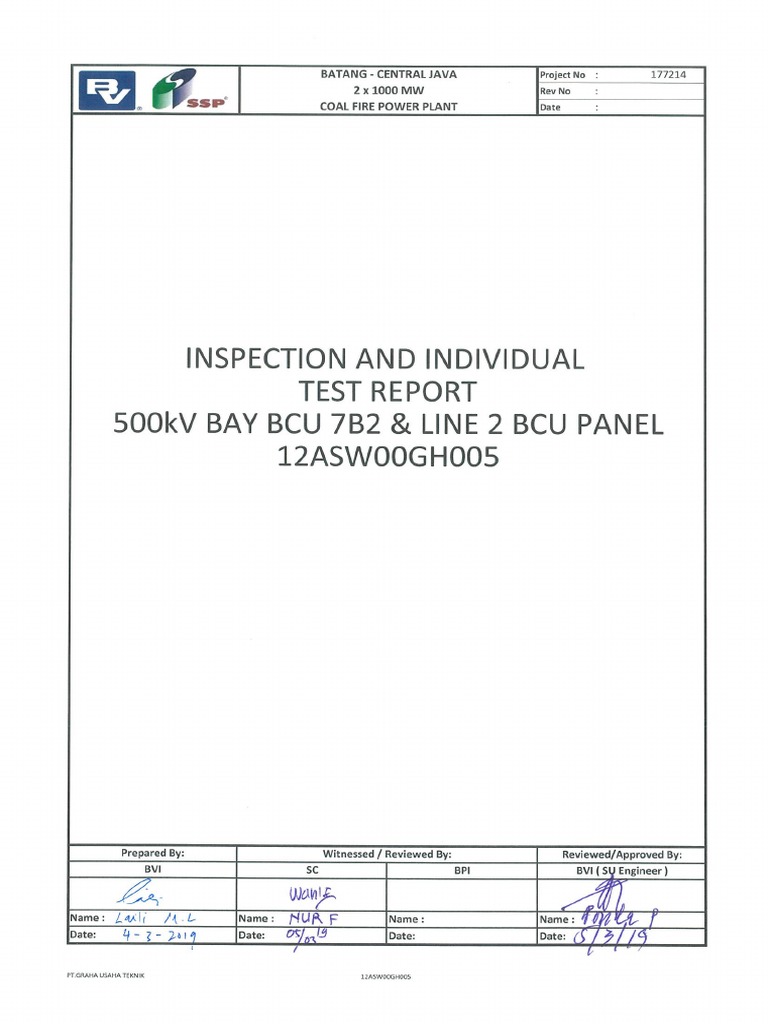 12ASW00GH005 - Test Report 500kV BAY BCU 7B2 & Line 2 BCU Panel | PDF