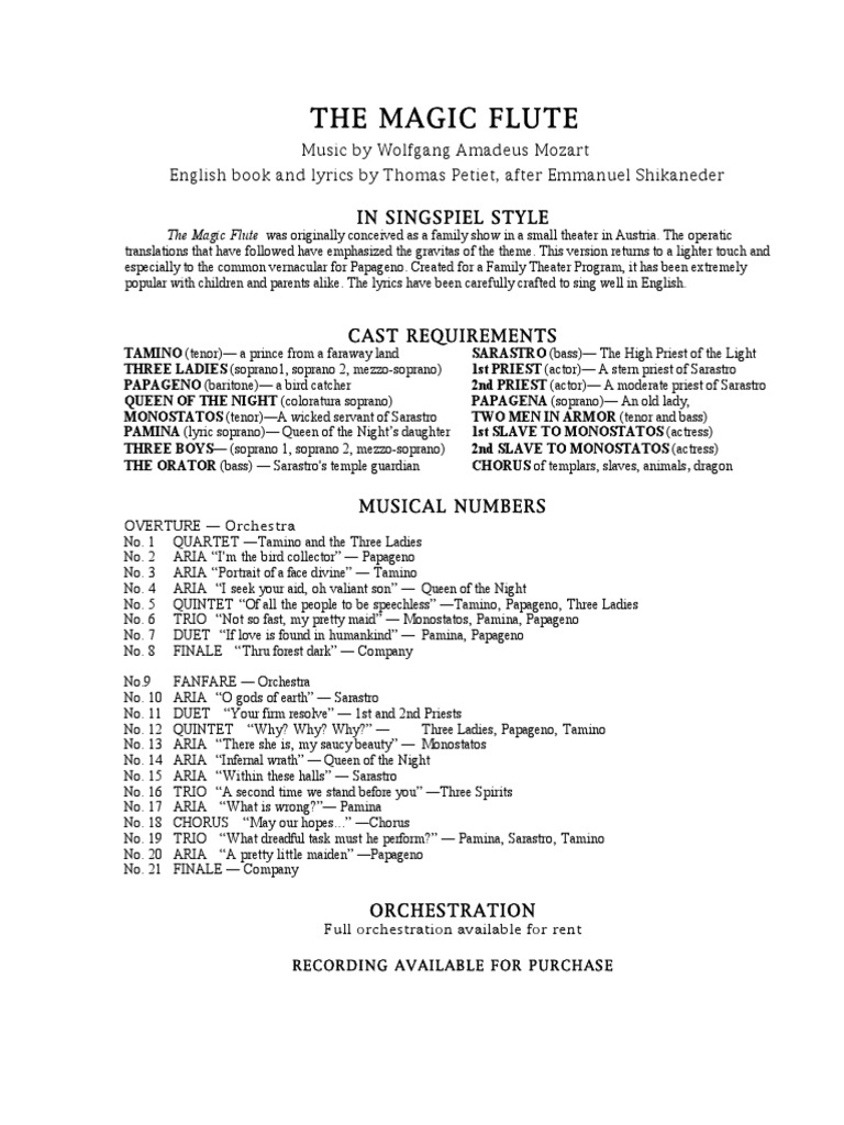 Magic Flute Lyrics English | PDF