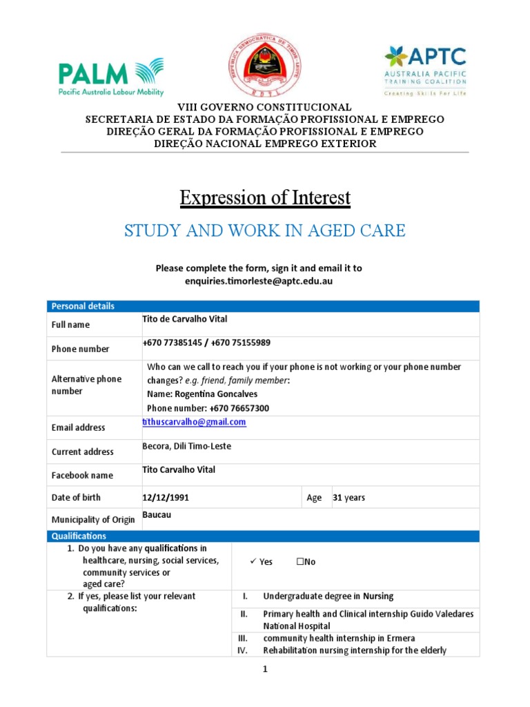 Candidate Expression of Interest Working in Aged Care in Australia ...