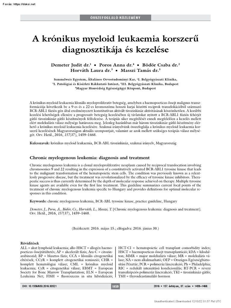 A Kronikus Myeloid Leukaemia Korszeru Diagnosztikaja Es Kezelese | PDF