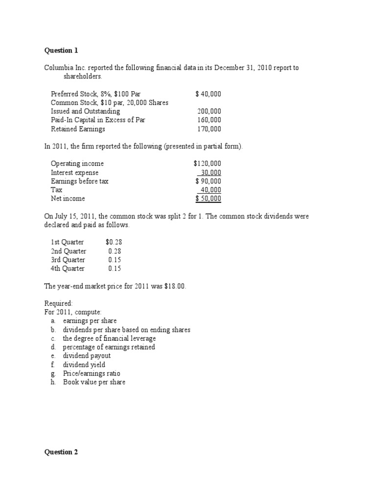 Tutorial 5 | PDF | Dividend | Stocks