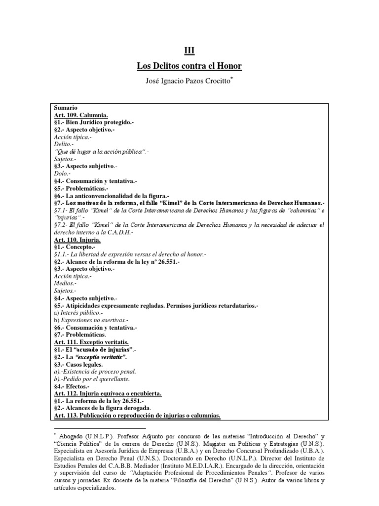 Delitos Contra El Honor | PDF | Delito | Derecho penal