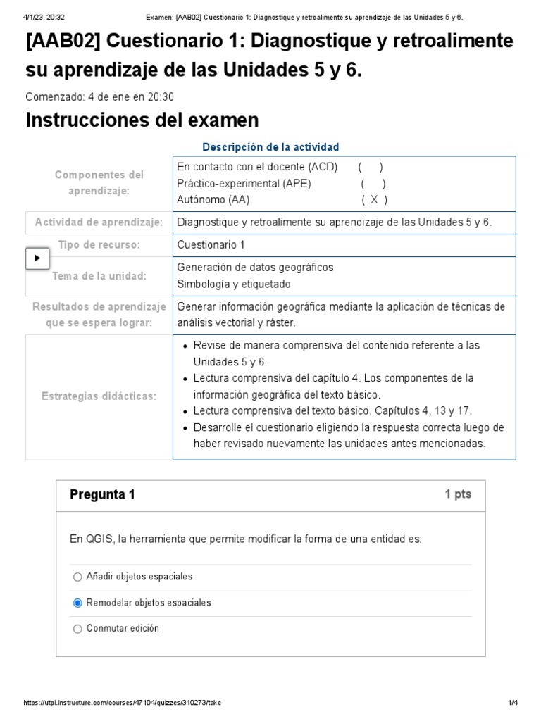Examen - (AAB02) Cuestionario 1 - Diagnostique y Retroalimente Su Aprendizaje de Las Unidades 5 ...