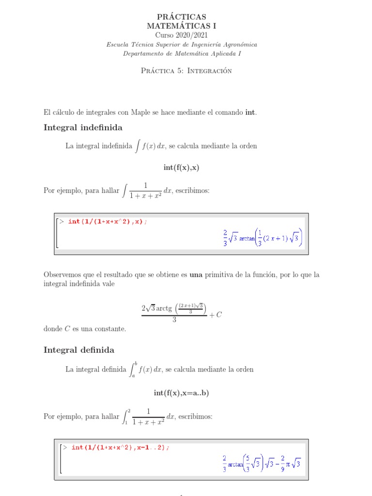 Practica5 Integración Con Maple | PDF | Integral | Análisis matemático