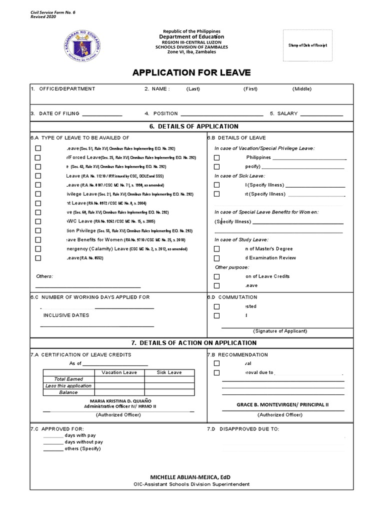 DepEd Form 6 Leave Application Guide | PDF | Parental Leave | Sick Leave