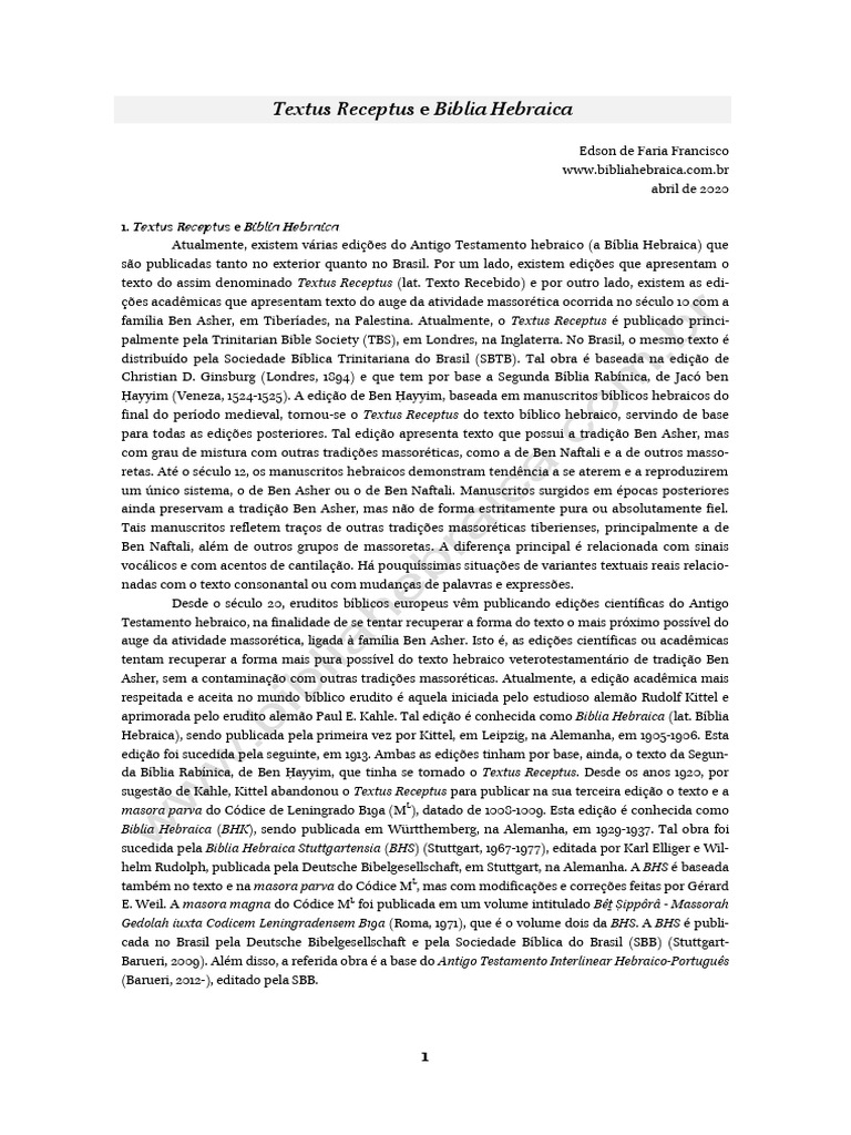 Textus Receptus e Biblia Hebraica | PDF | Bíblia hebraica | Textos ...
