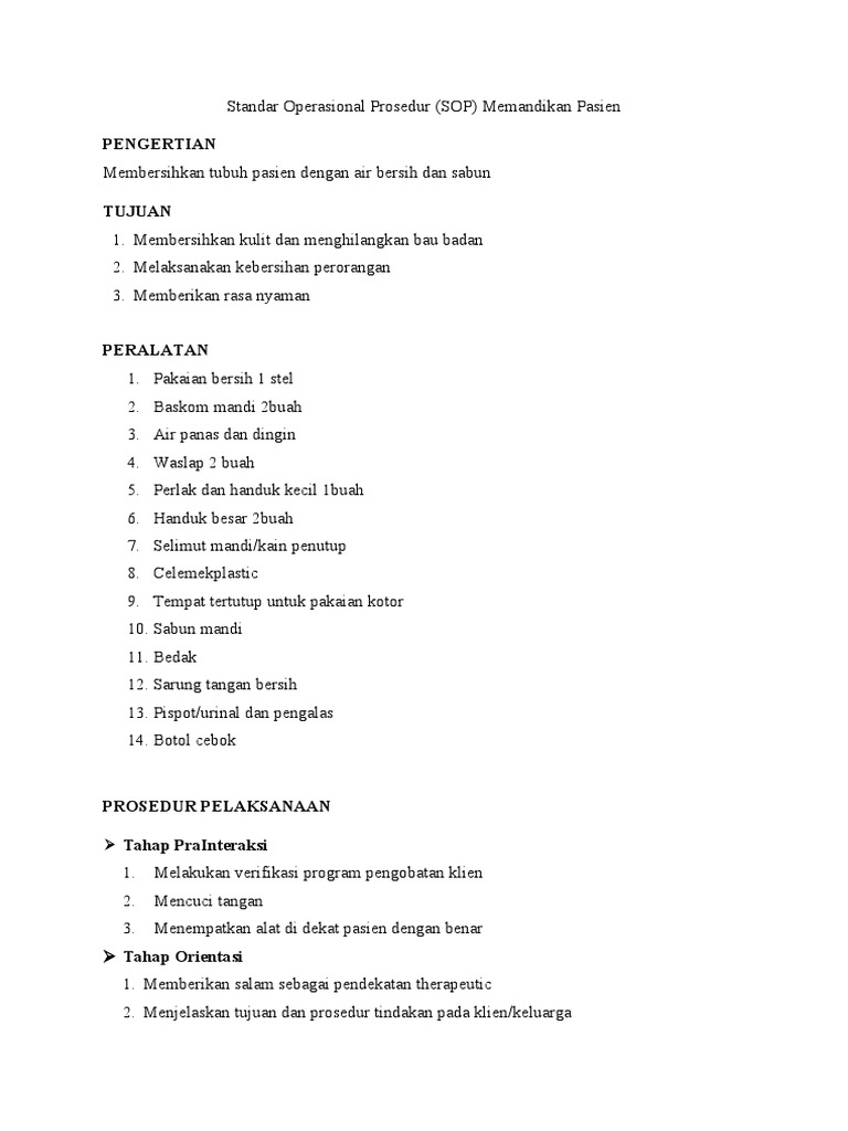Sop Memandikan Pasien | PDF