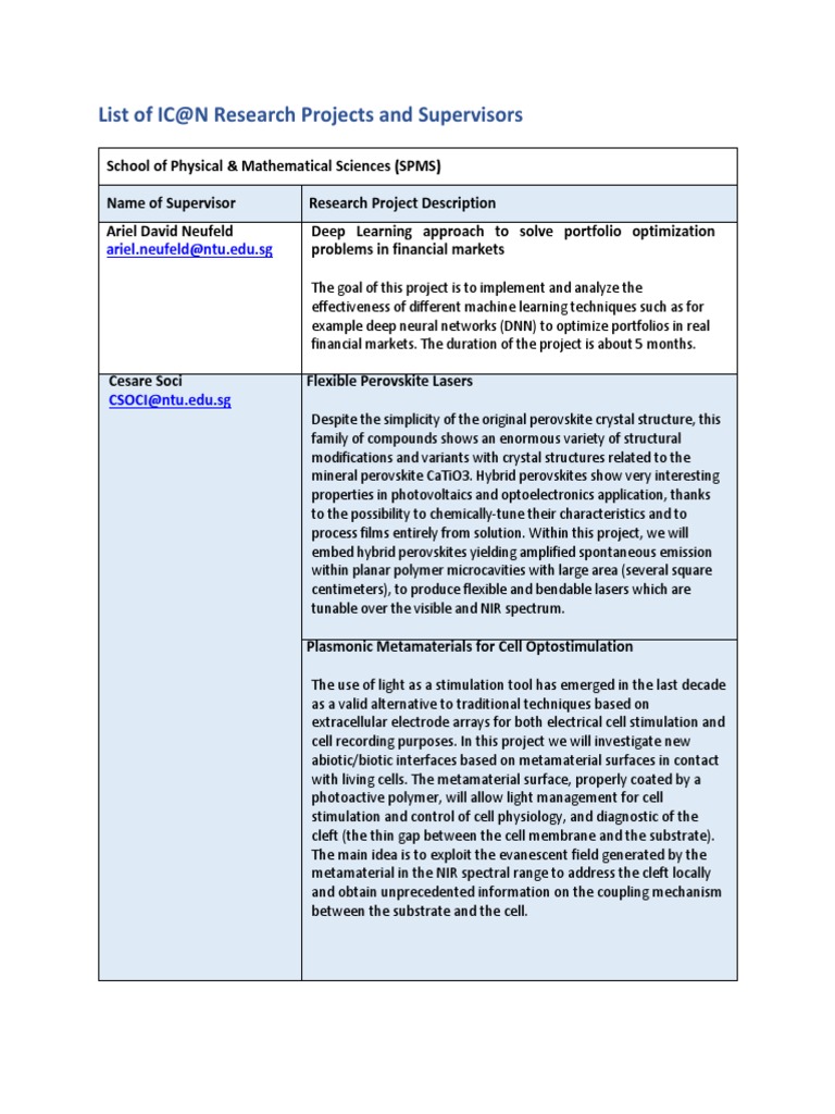 IC@N Research Projects - SPMS - May 2022 | PDF | Photosynthesis ...