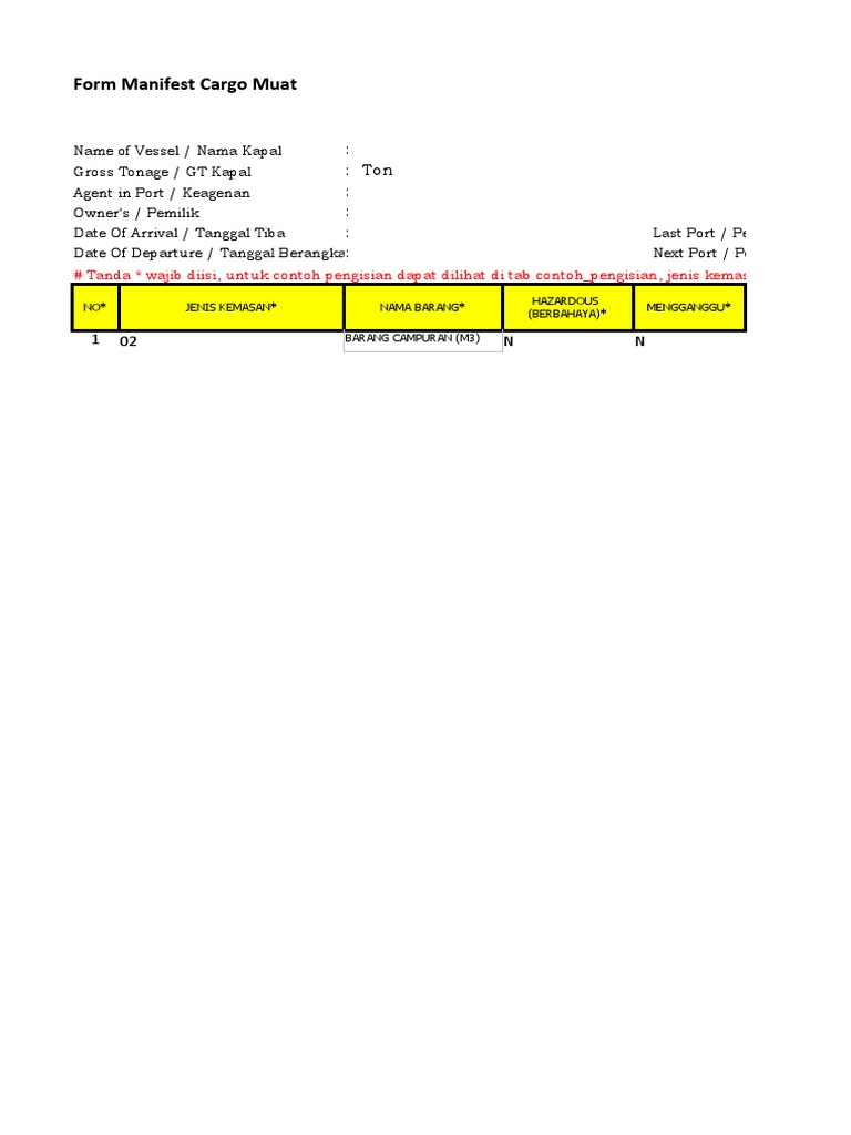 Contoh Dokumen Manifest Cargo | PDF