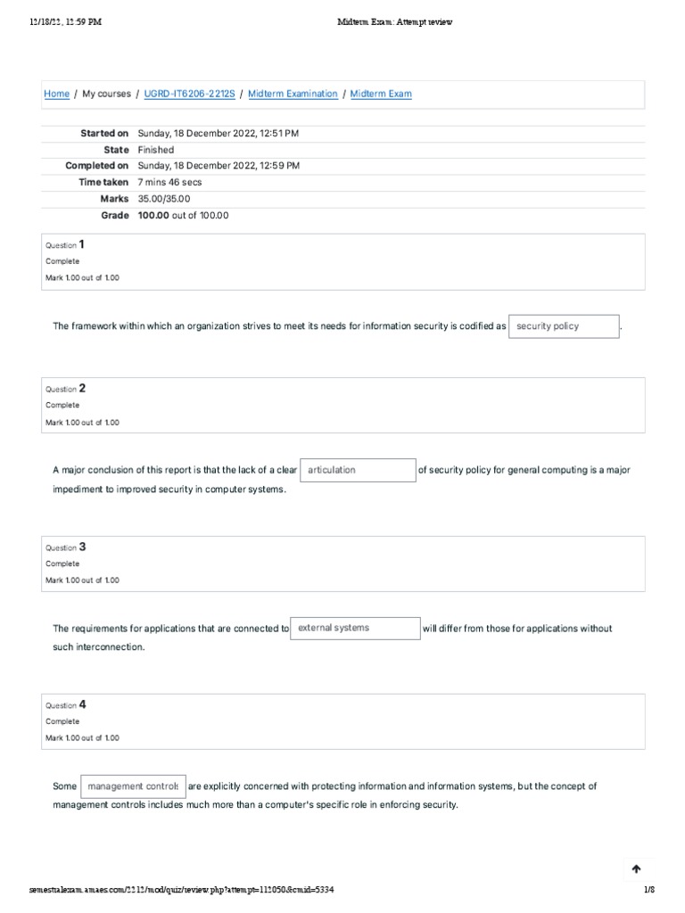 Midterm Exam - Attempt Review Info Assurance | PDF | Information Security | National Security