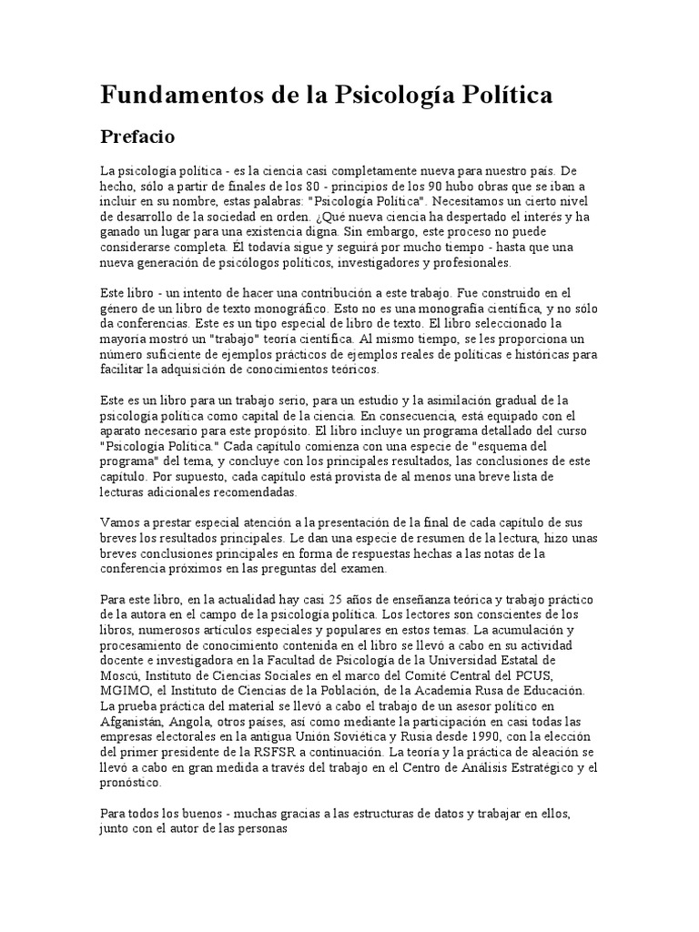 Fundamentos de La Psicología Política | PDF | Sicología | Comportamiento
