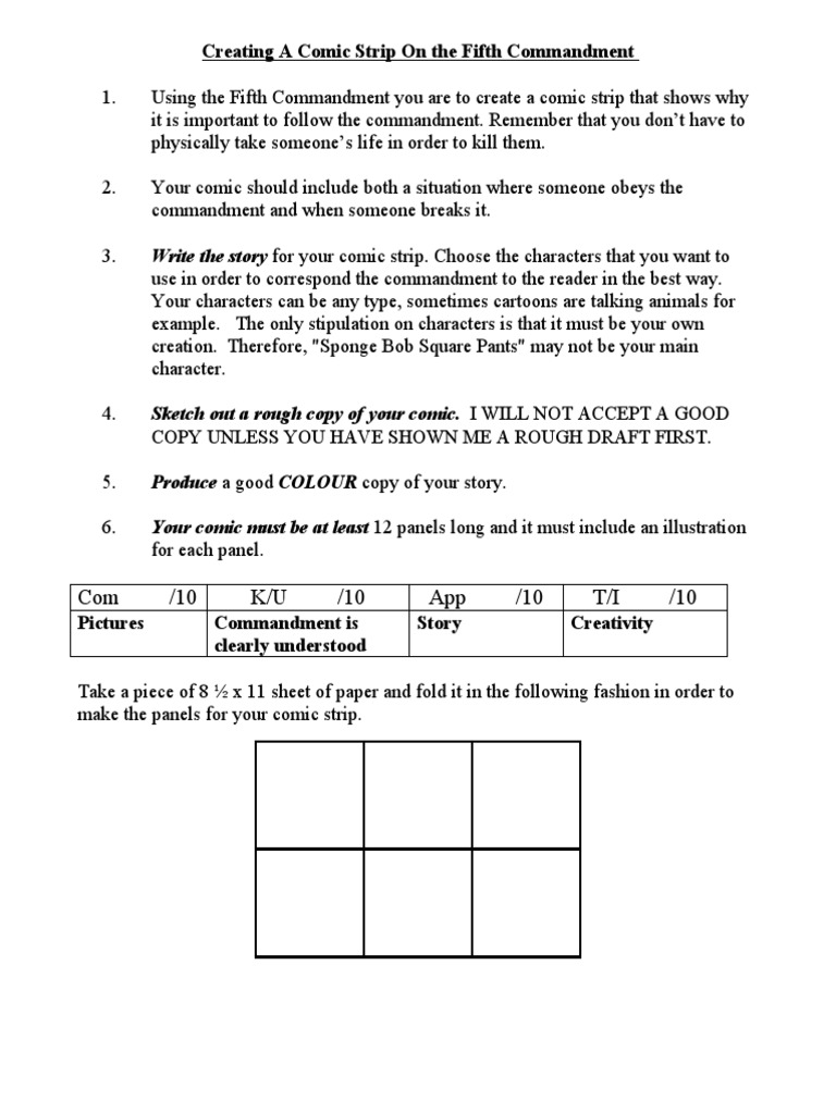 Creating A Comic Strip On The Fifth Commandment | PDF