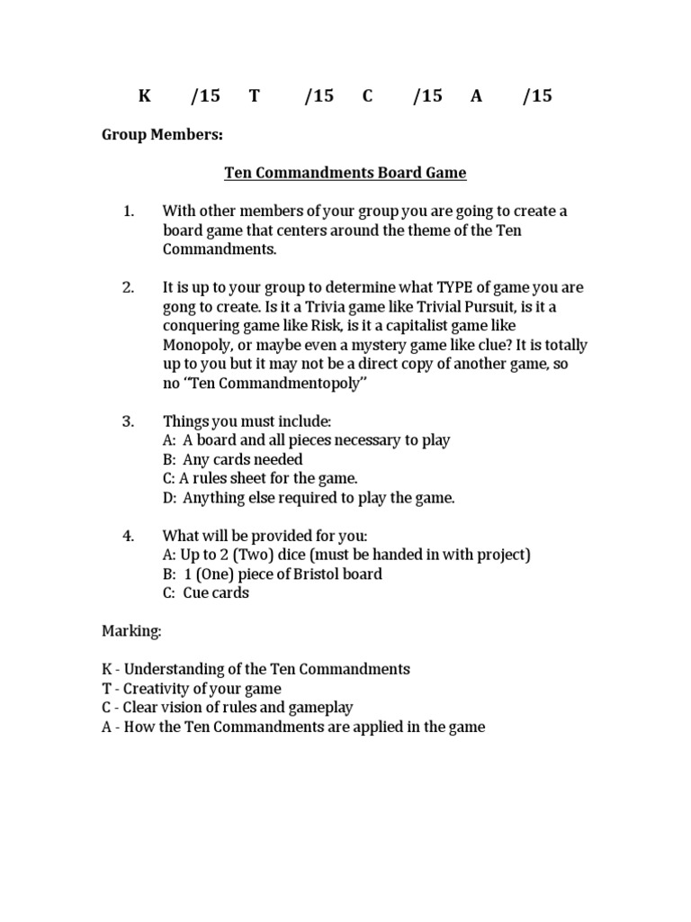 Ten Commandments Board Game Project | PDF