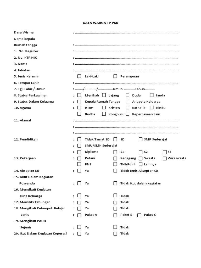Data Warga TP PKK | PDF