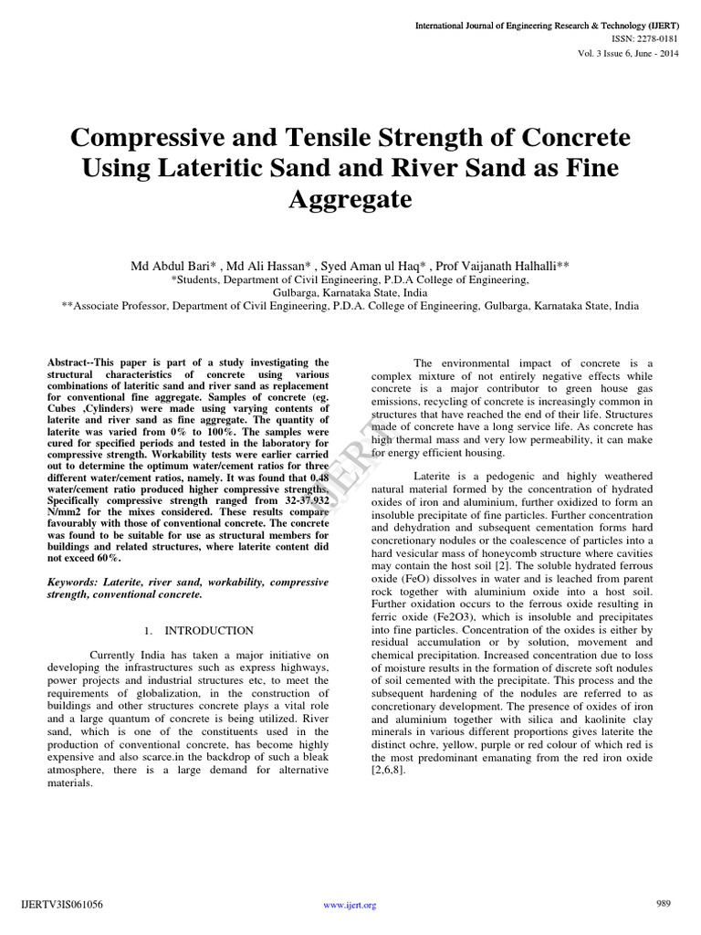 Compressive and Tensile Strength of Concrete Using Lateritic Sand and River Sand As Fine ...