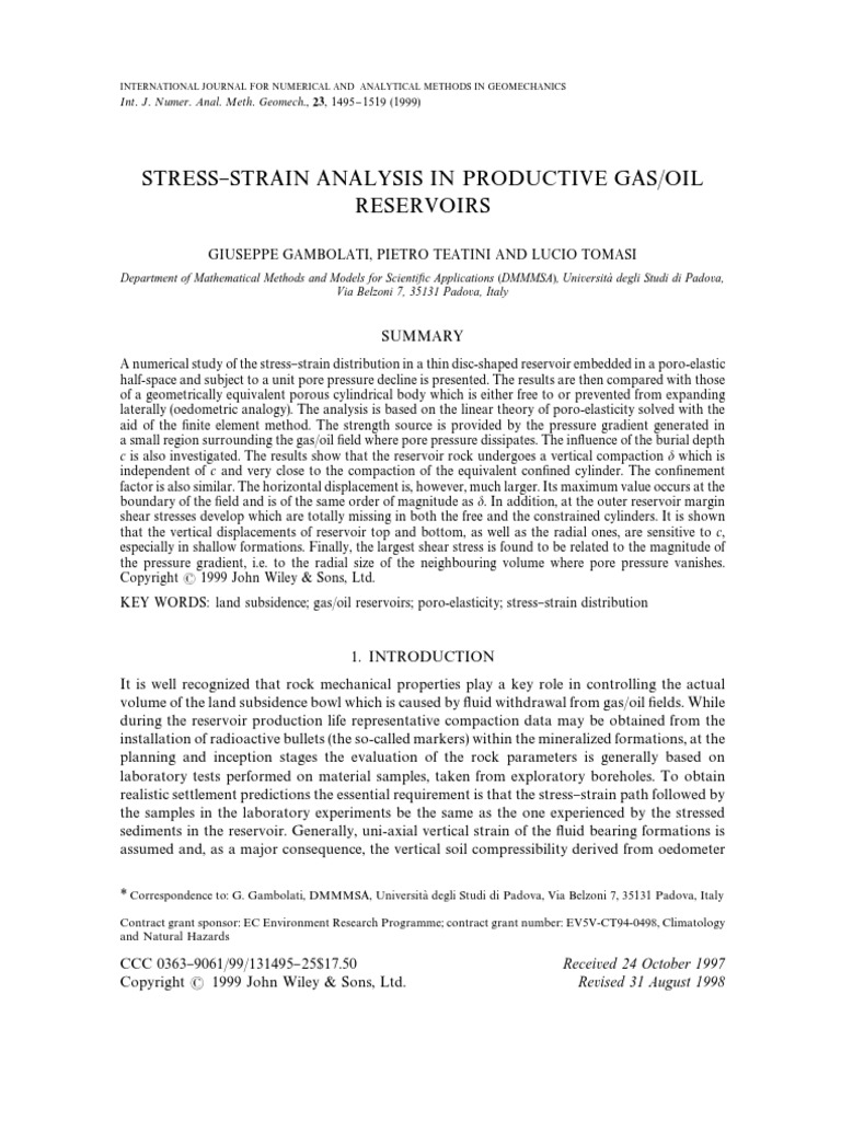Stress-Strain Analysis in Productive Gas - Oil Reservoirs | PDF | Stress (Mechanics) | Petroleum ...