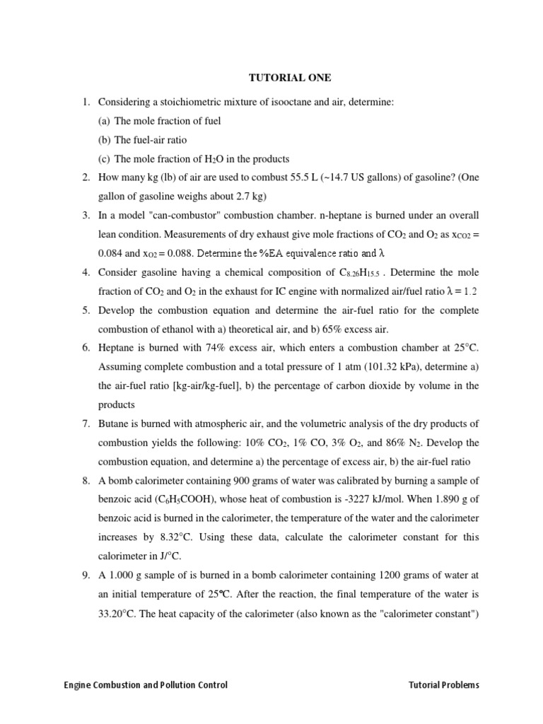 Tutorial One | PDF | Combustion | Water