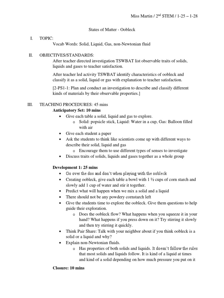 2nd - States of Matter Oobleck | PDF | Liquids | Gases