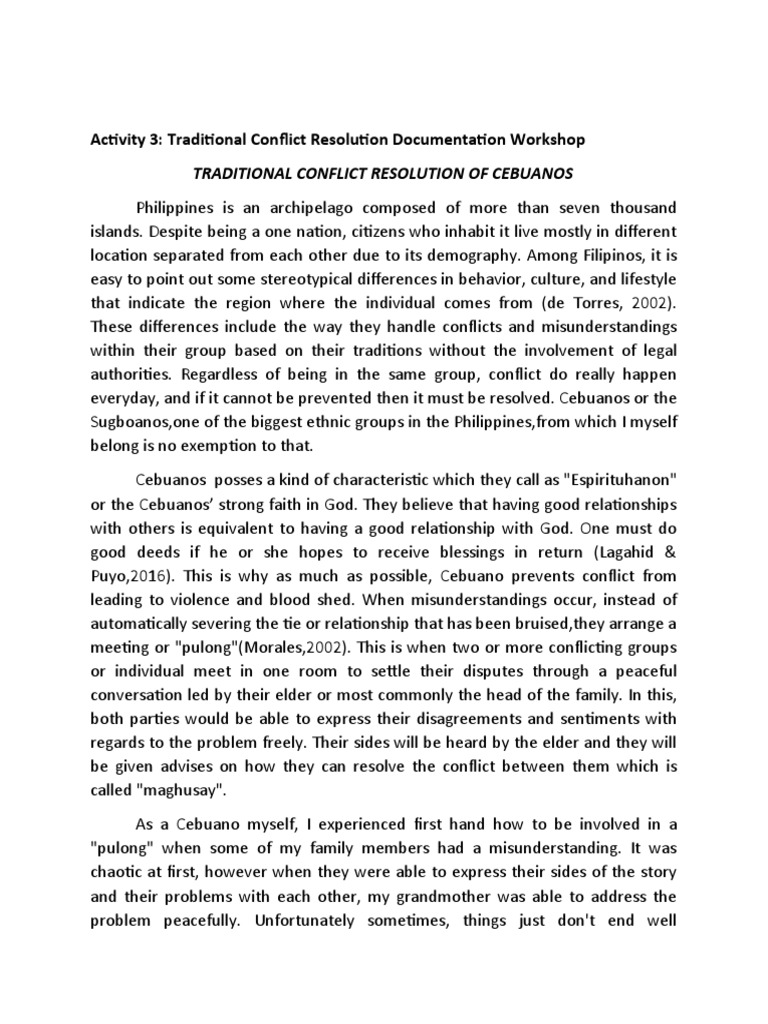 Activity 3-TRADITIONAL CONFLICT RESOLUTION - Peace Ed | PDF | Conflict ...