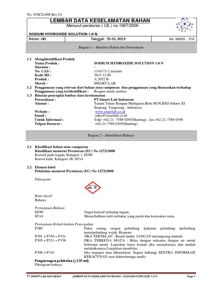 MSDS Sodium Hydroxide 1.0 N (Indo) | PDF