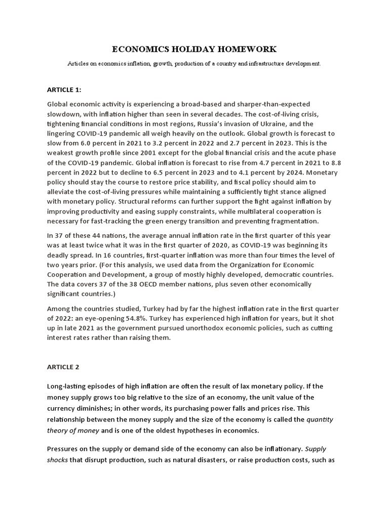 ECONOMICS HOLIDAY HOMEWORK - Term 2 | PDF | Cost Of Living | Inflation