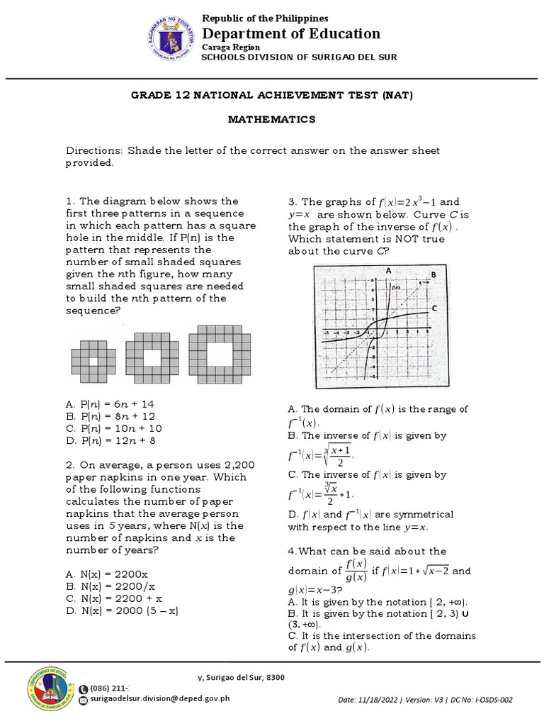 GRADE 12 Mathematics NAT Review Materials | PDF | Interest | Estimator
