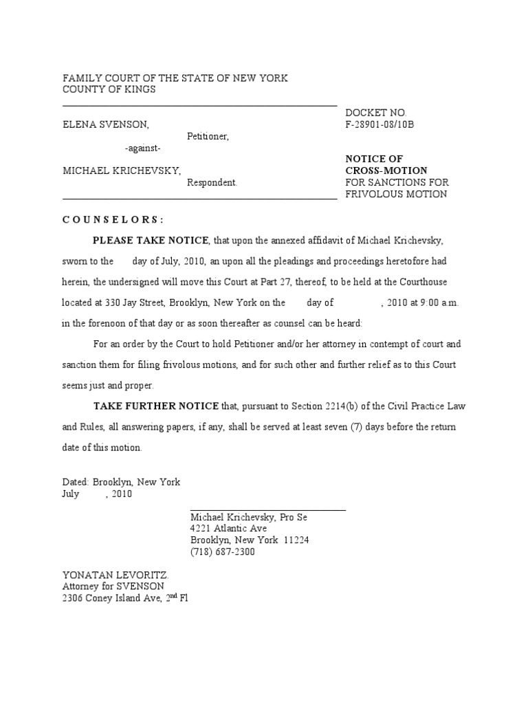 Cross Motion To Hold LEVORITZ and SVENSON IN CONTEMPT OF COURT | PDF ...