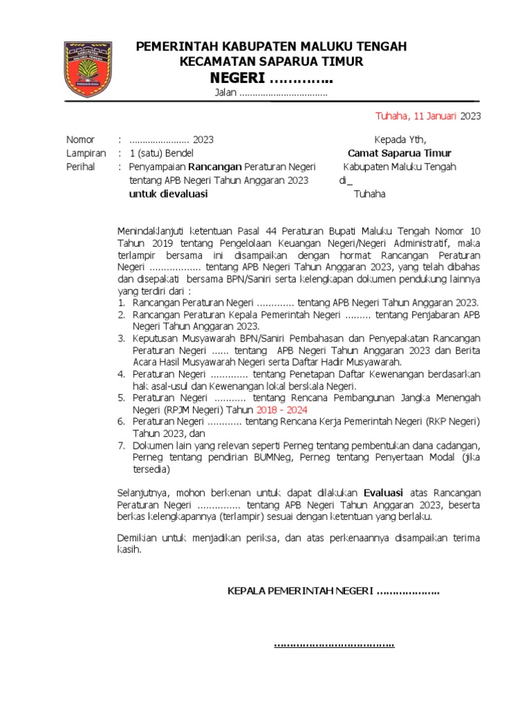 Contoh Surat Pengantar Dokumen Apb-Neg 2023 Ok | PDF