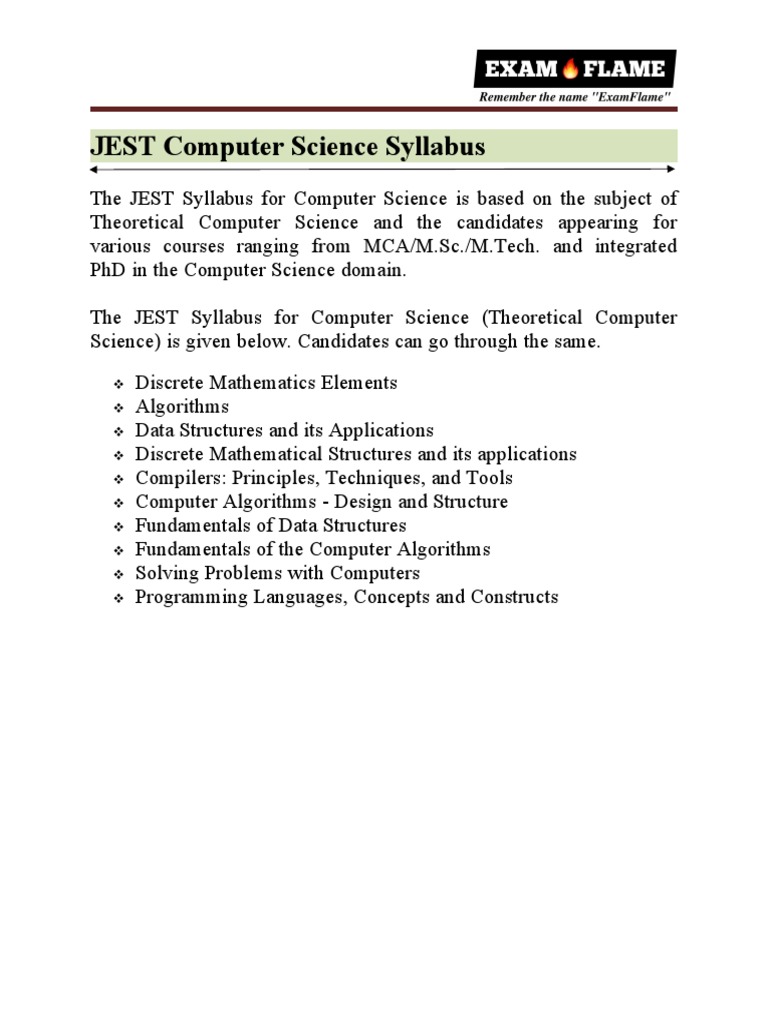 JEST Computer Science Syllabus | PDF