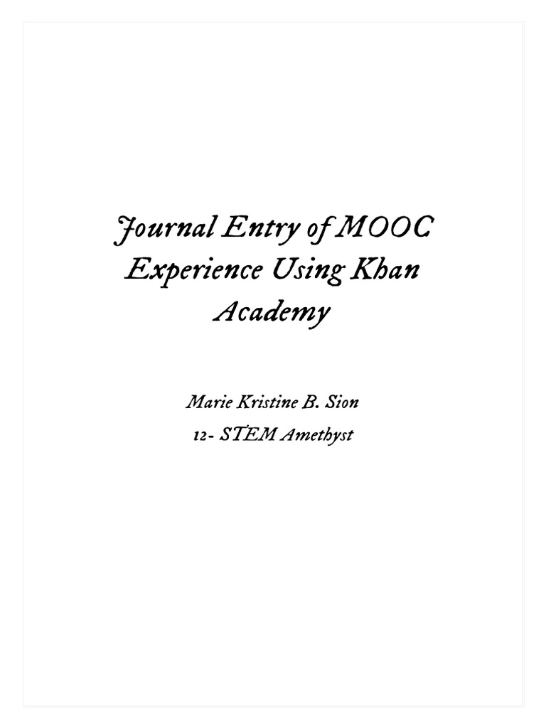 Journal Entry of MOOC Experience Using Khan Academy | PDF