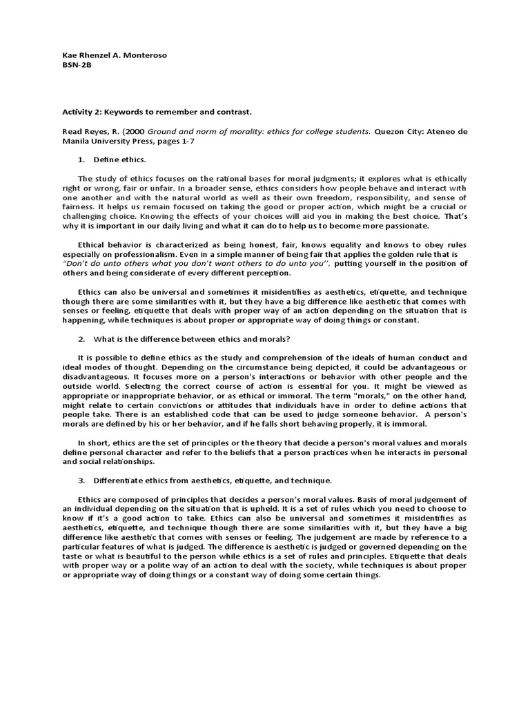 Act.2-3. LESSON 2 | PDF | Morality | Aesthetics