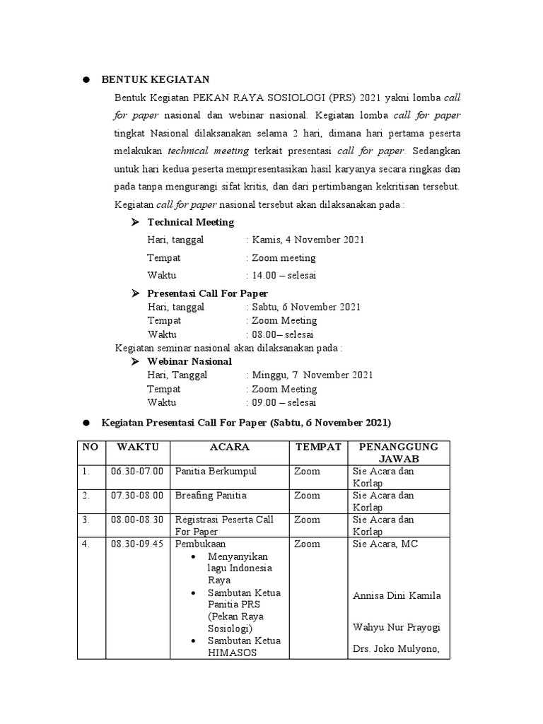Bentuk Kegiatan-Rundown Presentasi-Fee | PDF