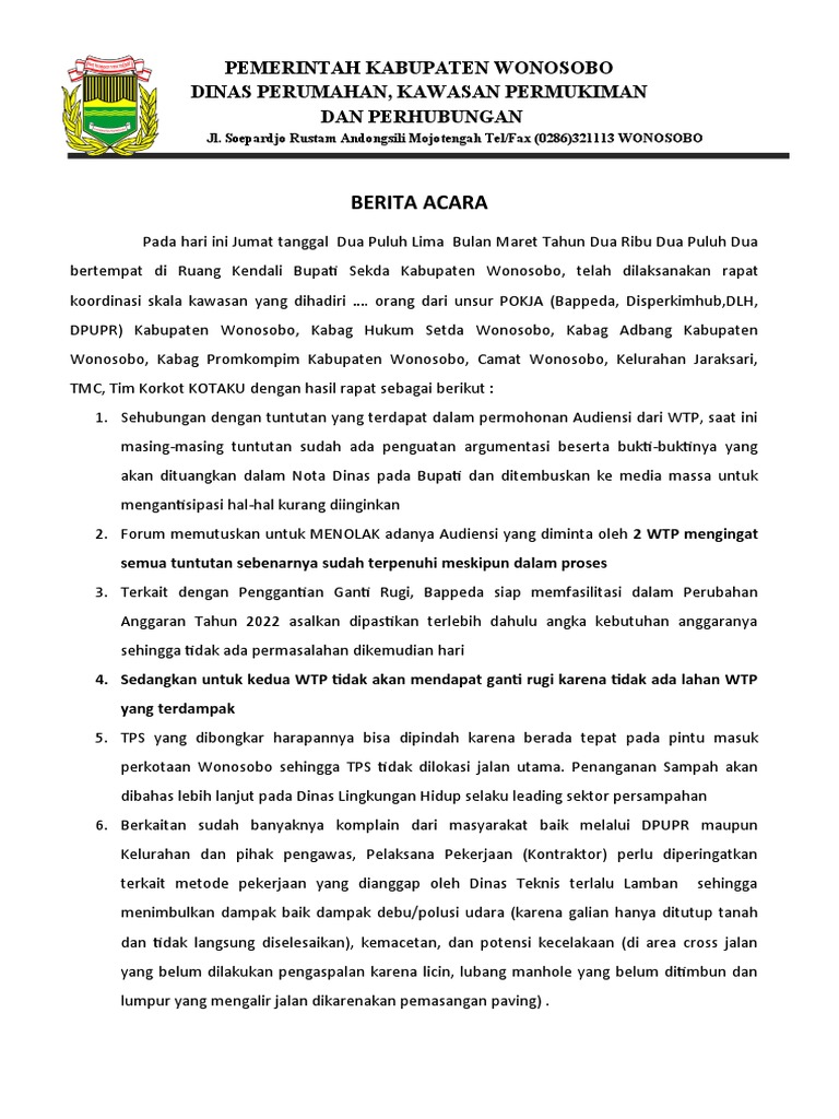 BERITA ACARA Koordinasi Permohonan Audiensi | PDF