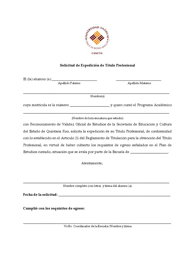 Formato Solicitud de Expedicion de Titulo | PDF Formato Solicitud de Expedicion de Titulo | PDF
