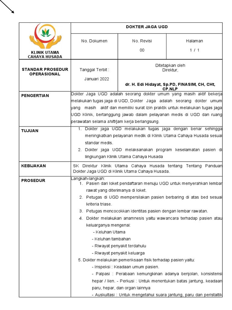 Sop Klinik Utama Cahaya Husada | PDF