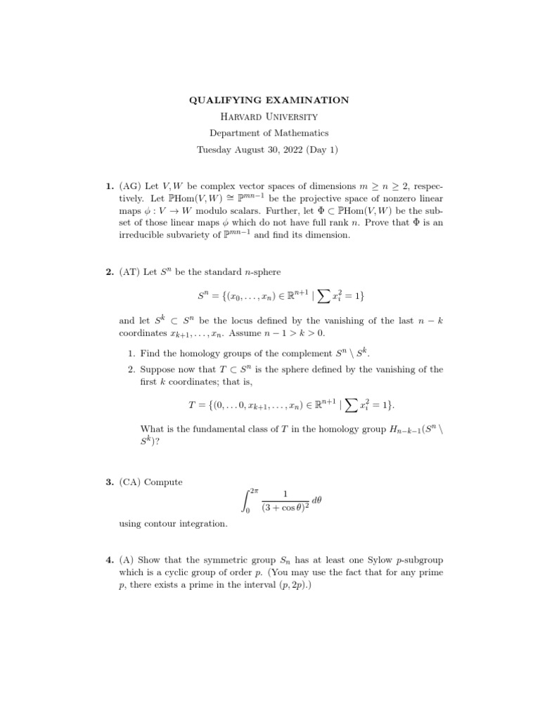 Harvard Math Qualifying Exam 2022 | PDF | Differential Form | Curvature